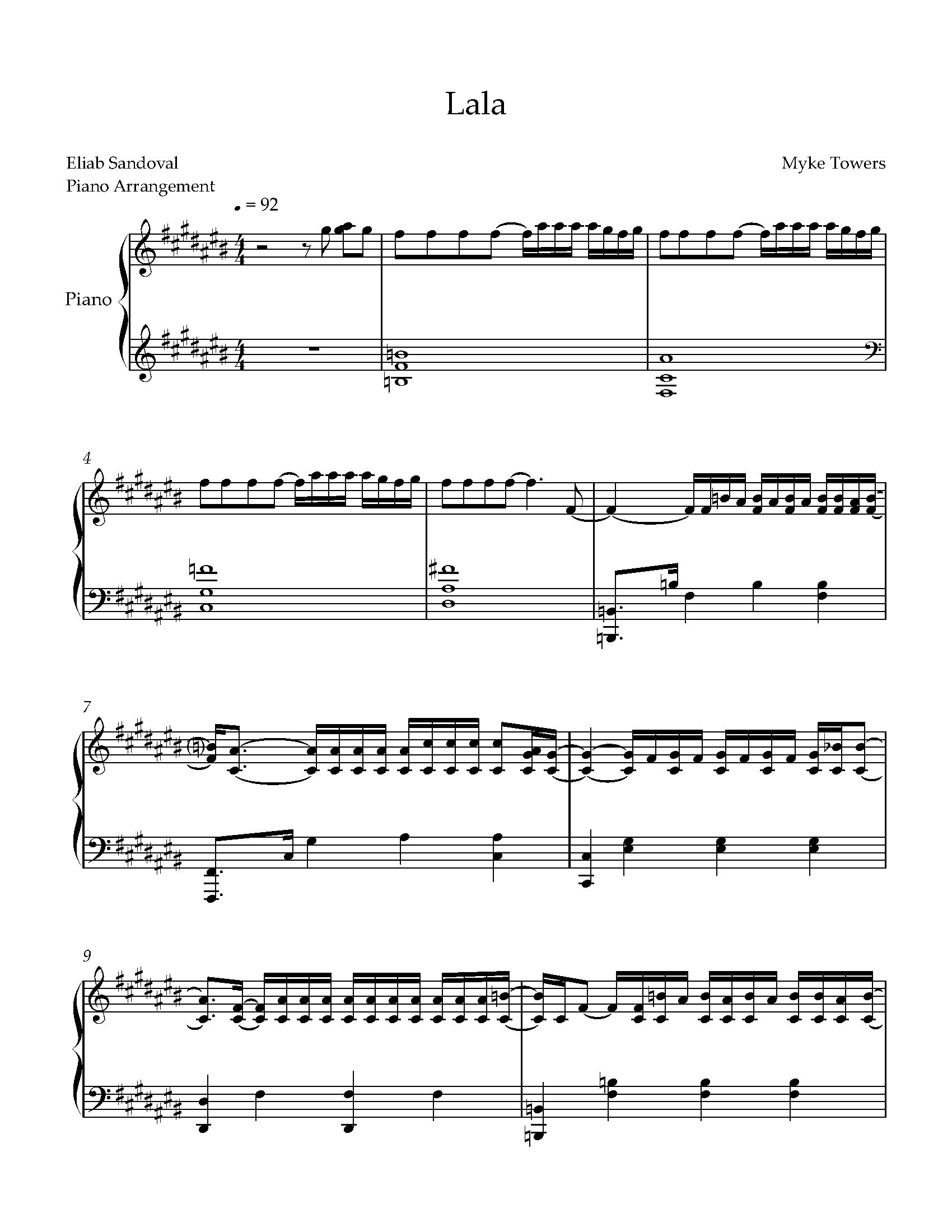 Lala Myke Towers Piano Arrangement