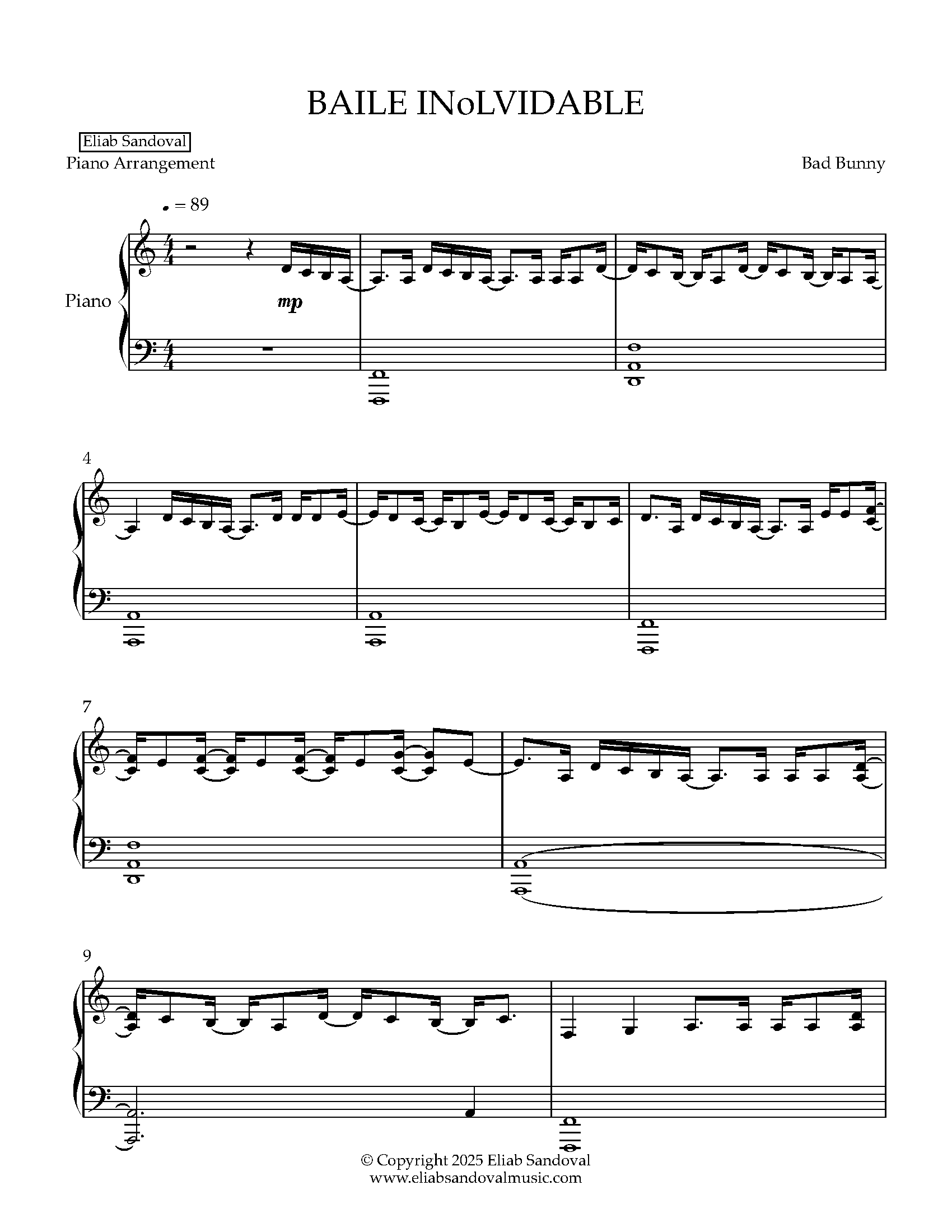 BAILE INoLVIDABLE – Bad Bunny | Piano Arrangement | Eliab Sandoval Music